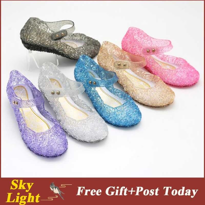 New style 3 Color Girls Crystal Jelly Sandals Frozen Elsa Anna ...
