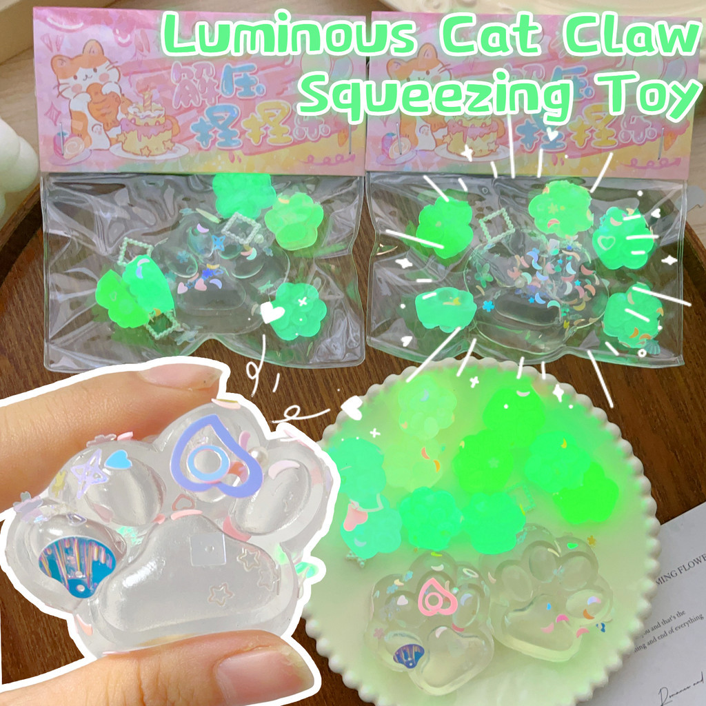 TPR Slow Rebound Squeezing Doll - Cute Luminous Multi-color Cat's Paw ...
