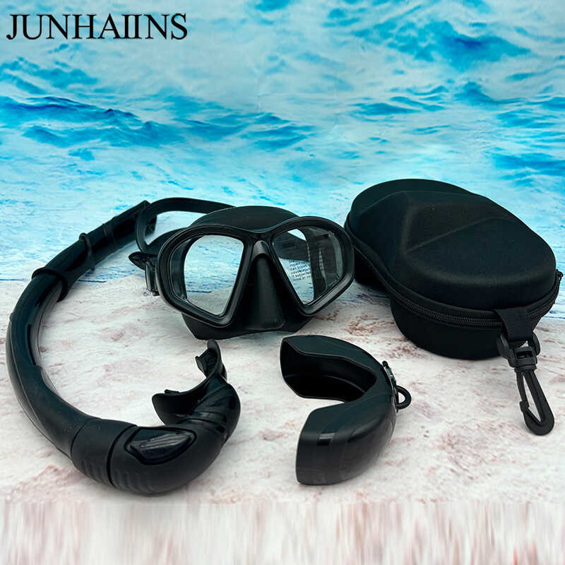 JUNHAIINS F Adults Tempered Glass Freediving Snorkeg Set Foldable ...