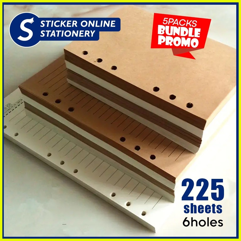 ↕ 5PACKS Bundle A5/A6/A7 Refill Paper 6 Holes 225 sheets Loose-Leaf ...