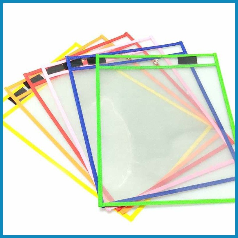 REUSABLE DRY ERASE POCKET SLEEVE WITH LOOP FOR WORKSHEET AND WHITEBOARD ...