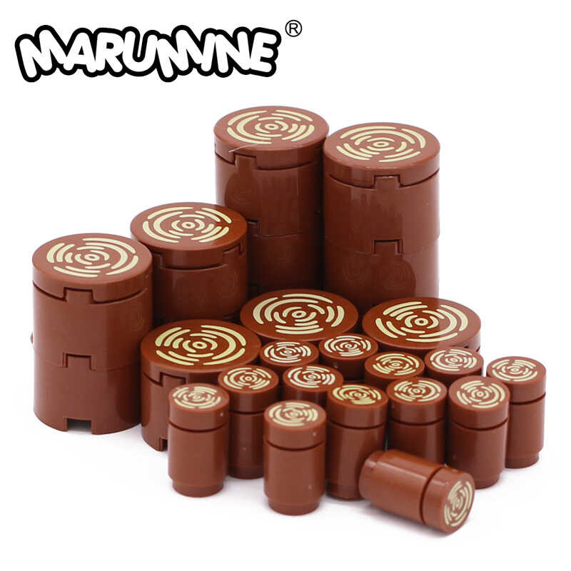 Marumine Blocks Wooden 100Pcs Tile Round 2X2 Tree Stump Wood Grain MOC ...
