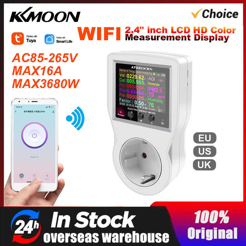WiFi Tuya Smart Socket Wattmeter APP Remote Control 0-100A 85-265V AC ...