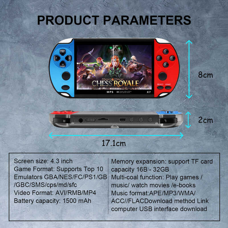 X7 GAMINJA Handheld Console 4.3Inch Dual Joystick IPS Screen Video Game ...