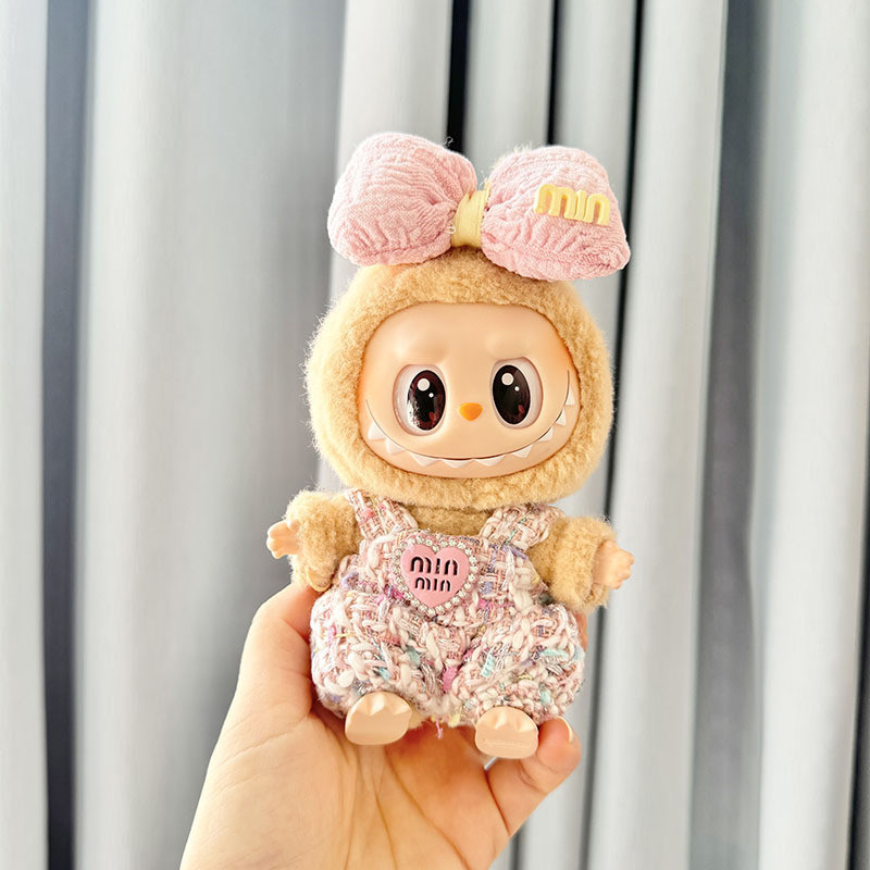 Labubu Version 2 Clothes Set Pink Plaid Jumpsuit for Labubu Have A Seat ...