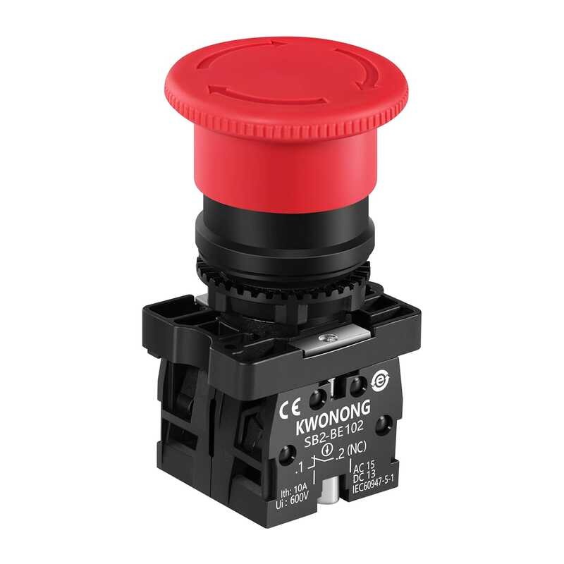 22mm Red KWONONG Mushroom Emergency Stop Push Button Switch, IP65 ...