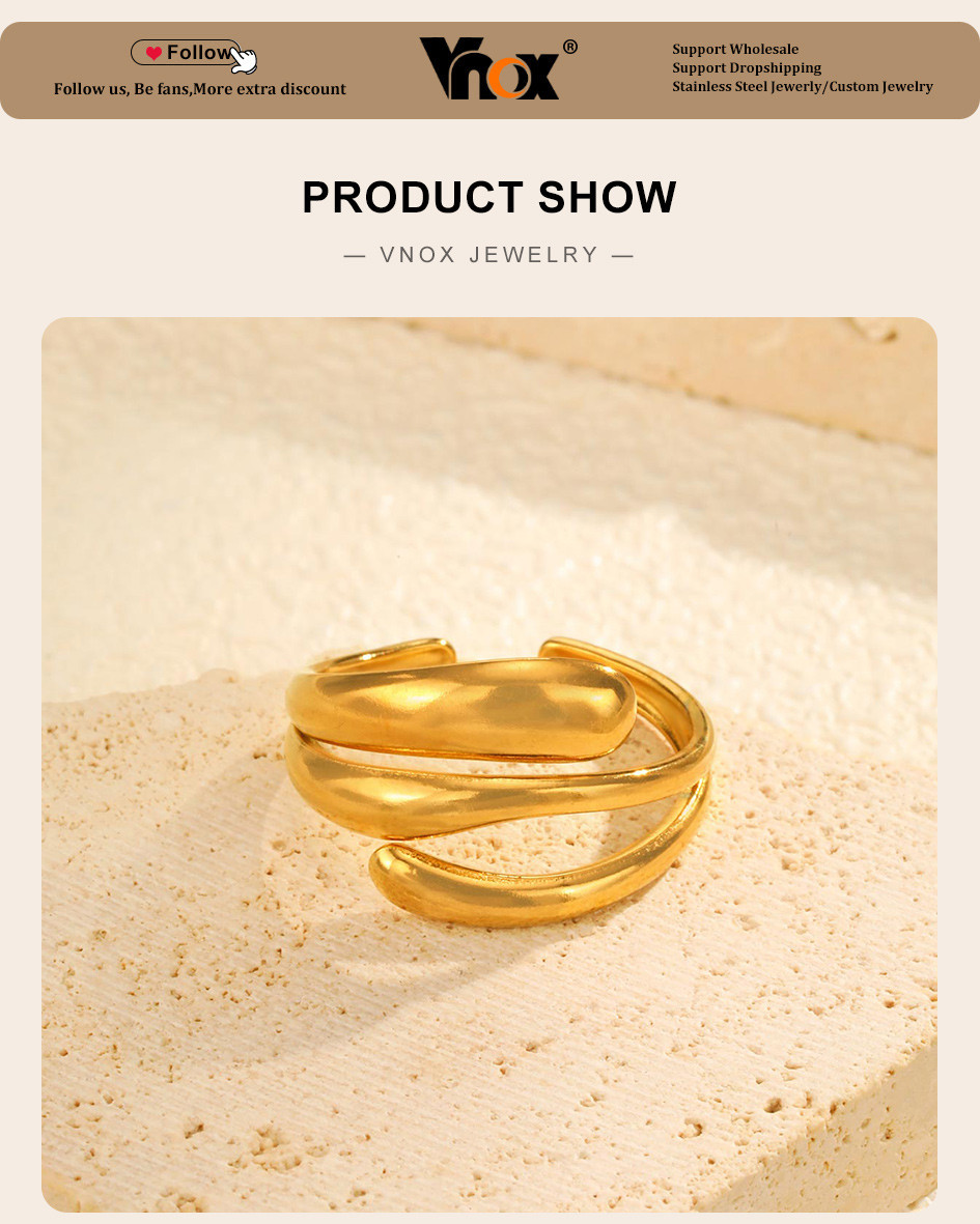 Vnox Irregular Geometric Multilayer Open Ring for Women,Gold Stainless Steel Non Fading Ring ...