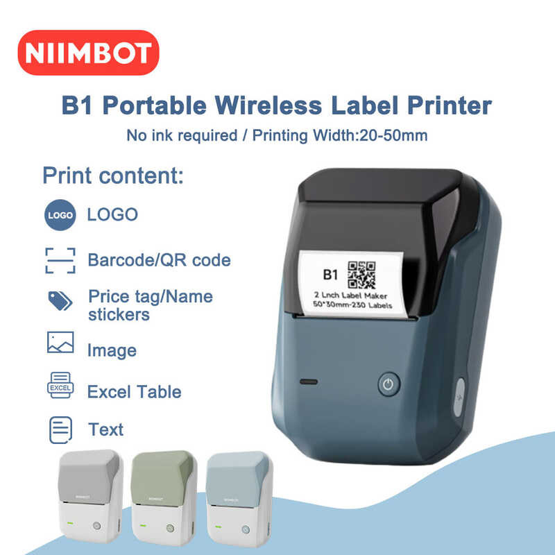 NIIMBOT B Label Portable Handheld Thermal Printer Mini Barcode QR Code Sticker Mm Paper Rolls E ...