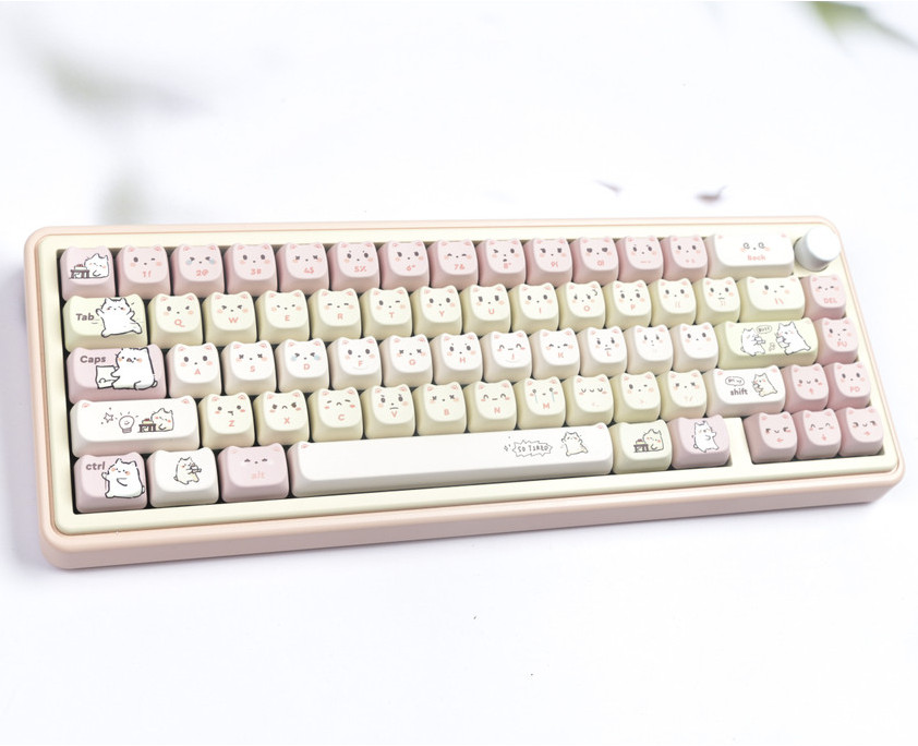 PBT Dye Sublimation Pink Meow Meow Keycap Cat Shape MAO Height Pink ...