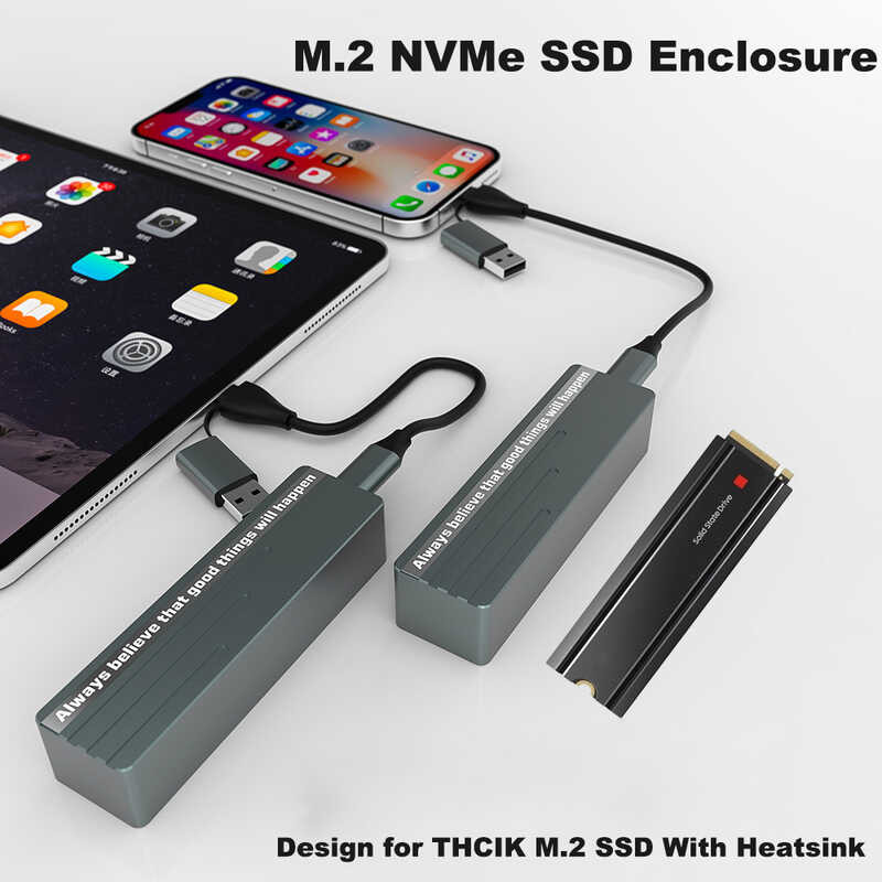 NVMe M.2 SSD Enclosure 10Gbps 3.2 Gen2 USB C External Case Box for 970 ...
