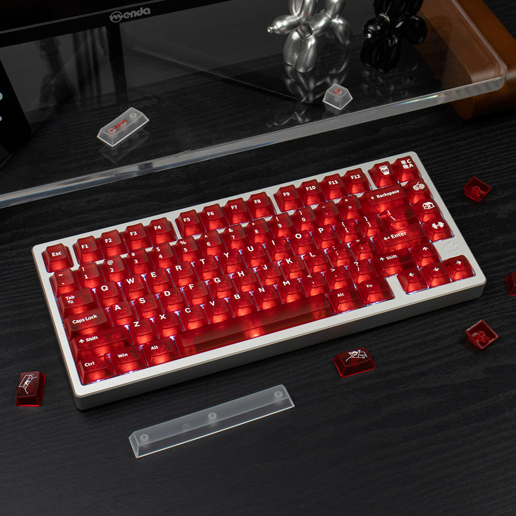Foggy Transparent White Red Keycaps RGB cherry profile 150 keycap set ...