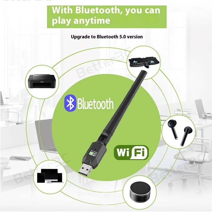 Dual Band 650Mbps WiFi Wireless Network Card Bluetooth 5.0 Adapter Plug ...