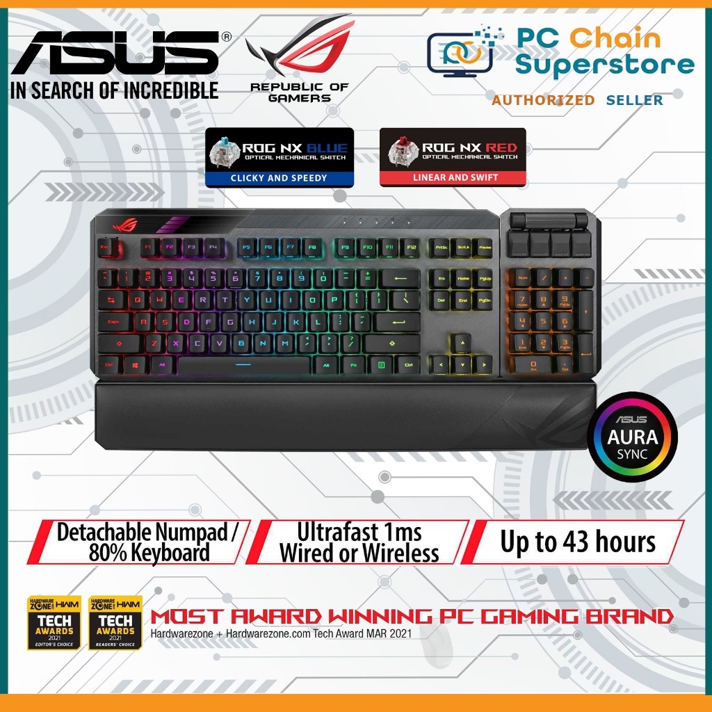 ASUS ROG Claymore II Elite Gaming Mechanical Wireless Keyboard ...