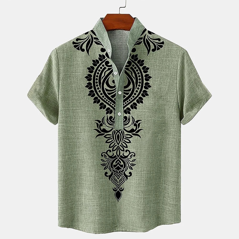 Summer Outfit for Men Ethnic Style Asean 3D Print Henley Shirts Men's ...