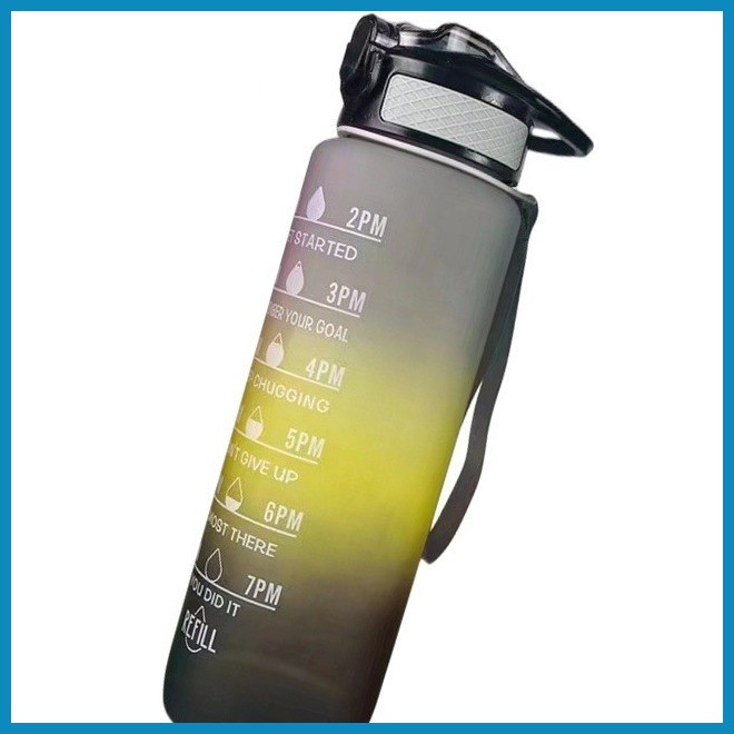 1L Motivational Water Bottle with Time Marker & Straw-BPA Free Locking Flip-Flop Lid 1000ml ...