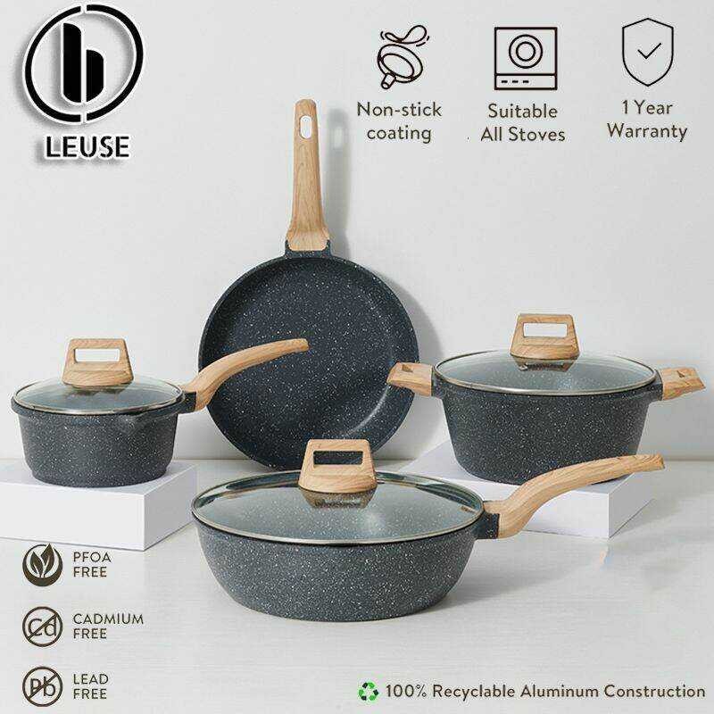 Pan LEUSE Nonstick Kitchen Cookware Set 4 Pieces Wok One Piece Die Cast ...