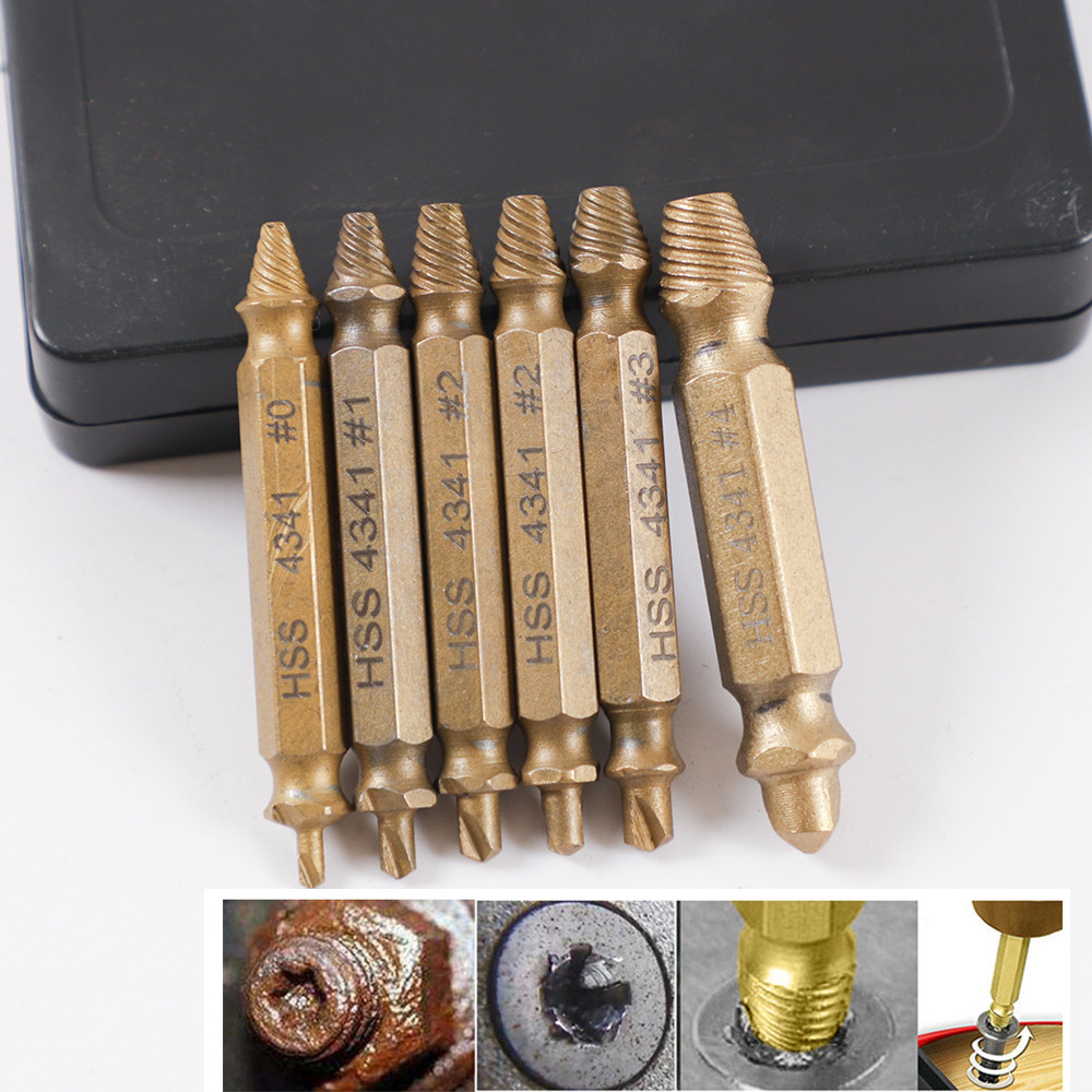 6Pcs 4341 97 Titanium Screw Extractor Set Drill Bits Easy Out Guide ...
