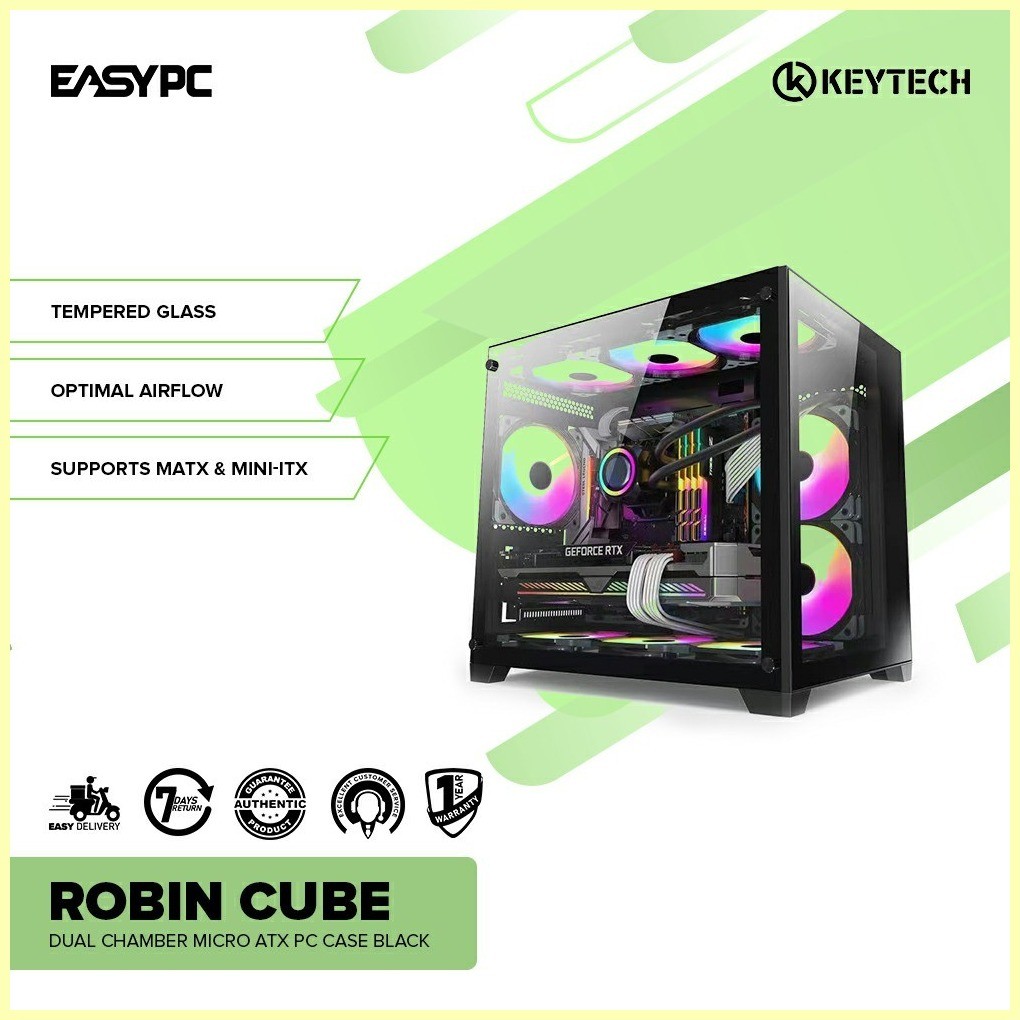 EasyPC| Keytech Robin Cube Dual Chamber PC Case| Micro ATX| Black and ...