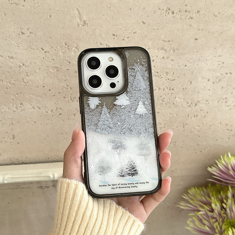 Creative Winter Pine Tree Snowflake Quicksand Cellphone Case Compatible ...