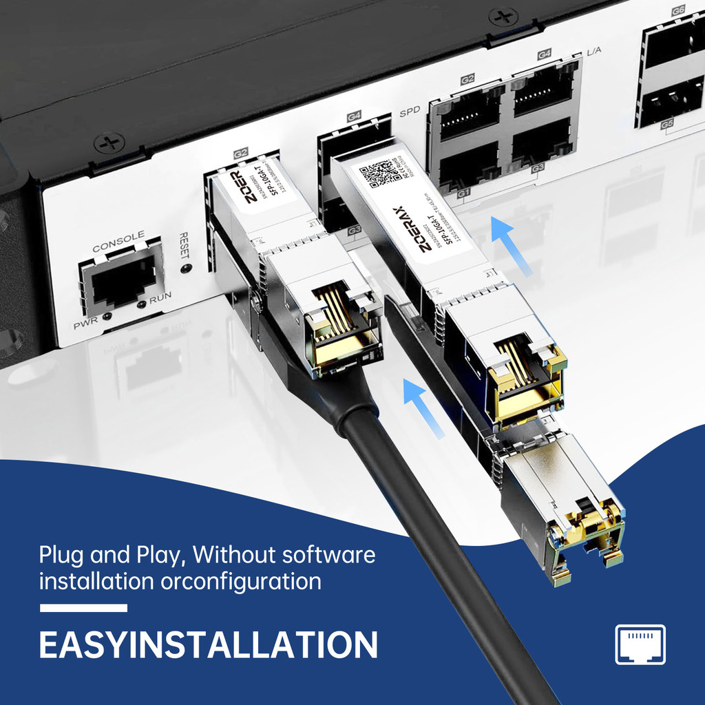 ZOERAX 10G/2.5/1.25G GBASE-T SFP+ to RJ45 CAT.6a Transceiver Module Auto-Negotiation Ethernet ...