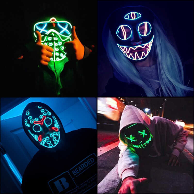 Sales Hot Carnival Masque Masquerade s Horror Neon EL LED Light Up Halloween Glow Party rade ...