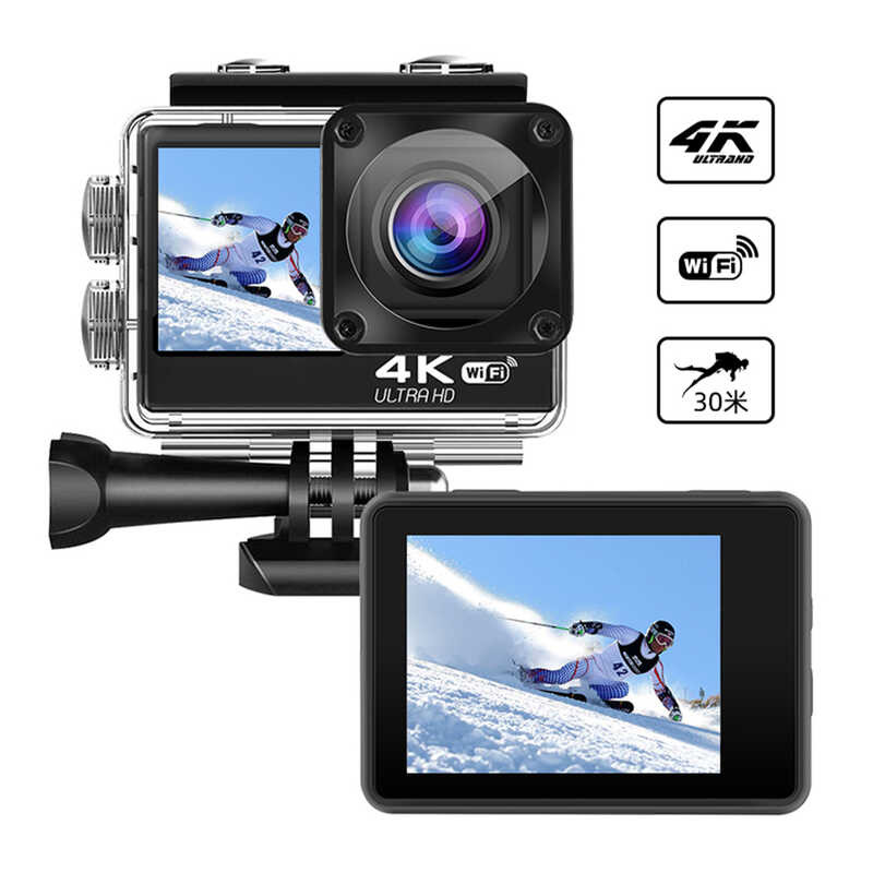 30Fps 16Mp 4K Wifi Camera 170°Wide Angle Len Action Video 2.0+1.4 Inch ...