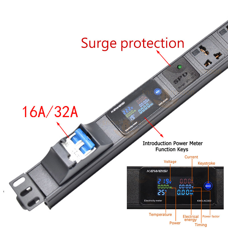 High power power expansion PDU distribution unit with digital display meter, Universal Socket ...