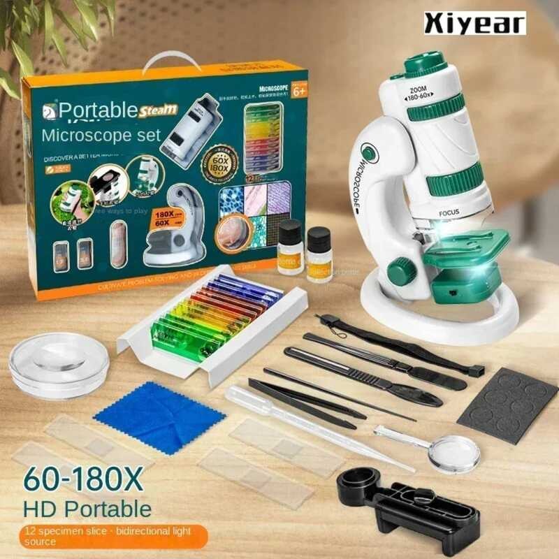 Microscope Children's Portable Experiment Magnifying Tool Set ...