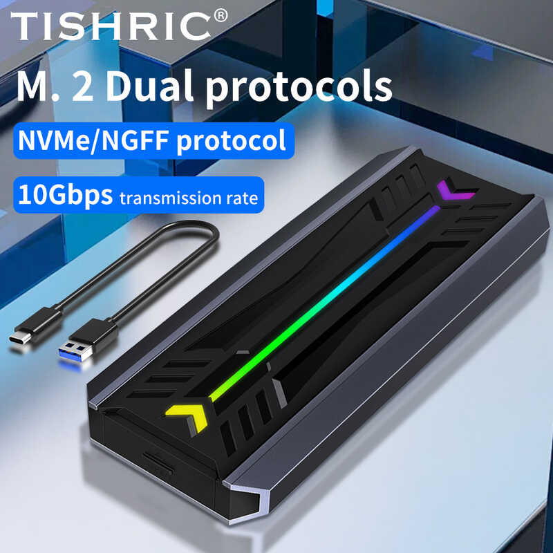 RGB TISHRIC SSD Hard Drive Enclosure M.2 To USB3.1 Type C NGFF NVME ...