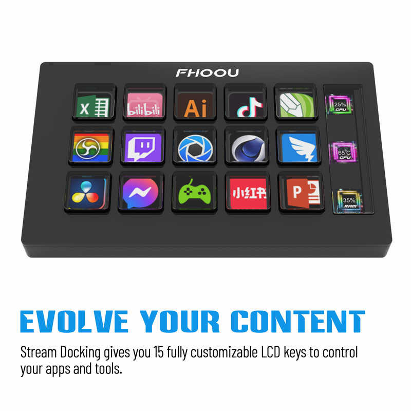 Streamdeck Visual Keyboard LCD 15 Keys Live Content Creation Controller Custom Button Stream ...