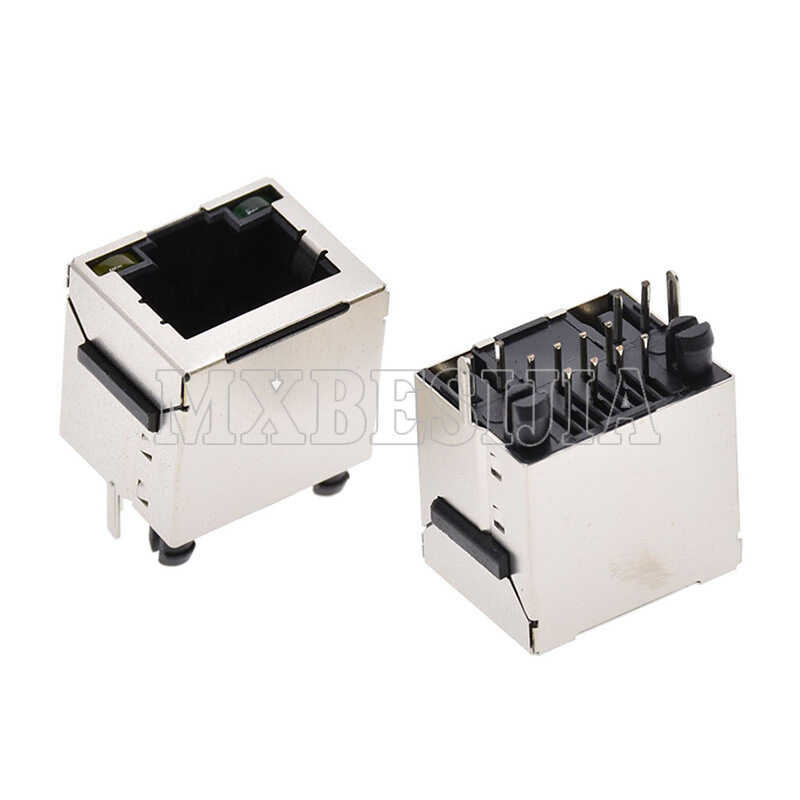RJ45 JACK 52M 8P8C with lights and ears RJ45 socket 180 degree vertical ...