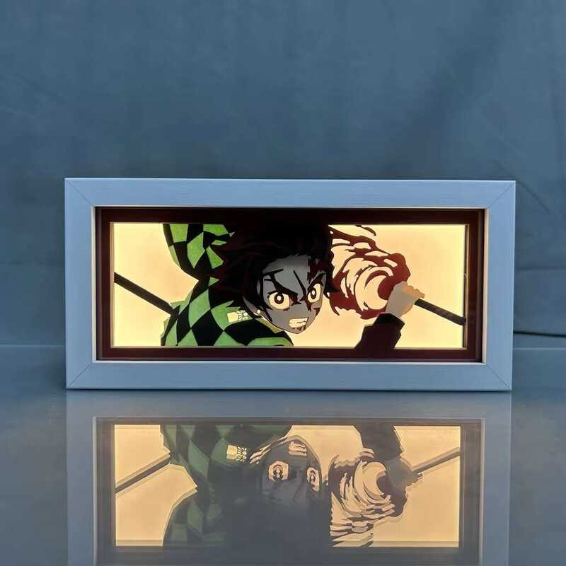 No Kimetsu Yaiba Tanjiro Kamado Cartoon Light Box Wood Paper Cuttings ...
