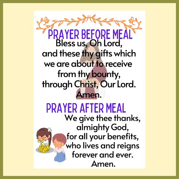 Prayer Before Meal Grace Before and After Meal Laminated Chart A4 Size ...