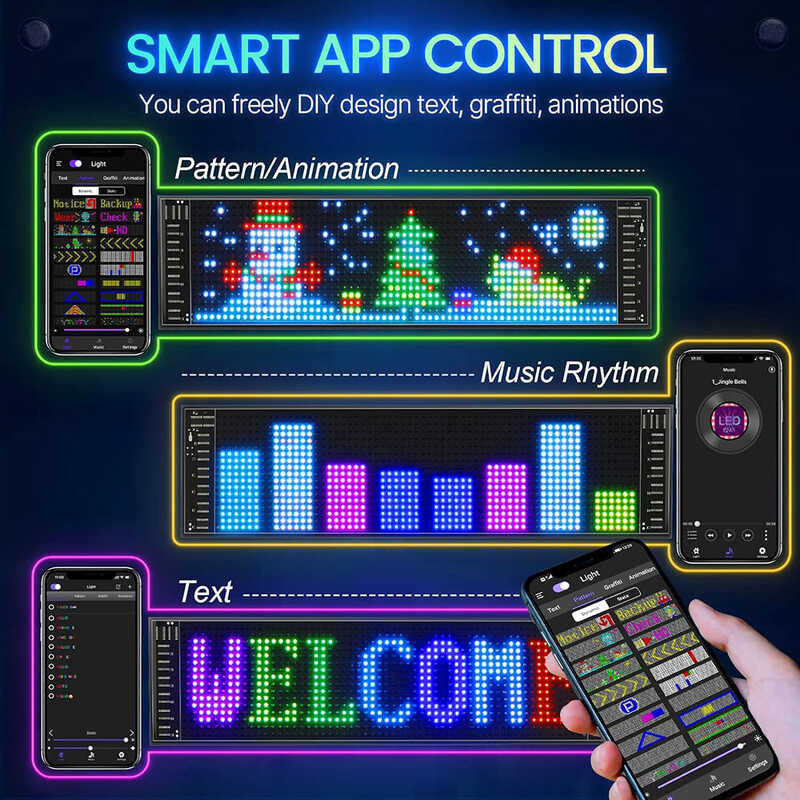 LED Matrix Pixel Panel Light Bluetooth App 5V USB - Control Scrolg ...