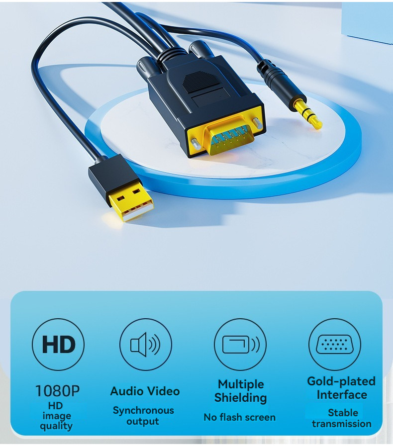 1.8m 3m VGA To HDMI-Compatible Conversion Cable 1080P 60Hz Image ...