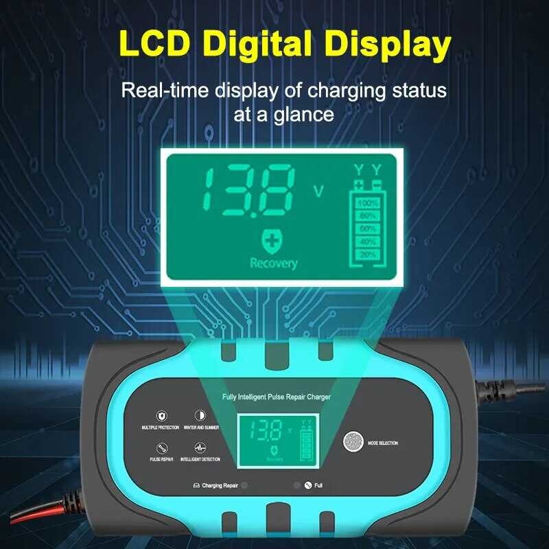 Automatic Fully 12V 10A 180W Digital Display Battery Charger Pulse ...