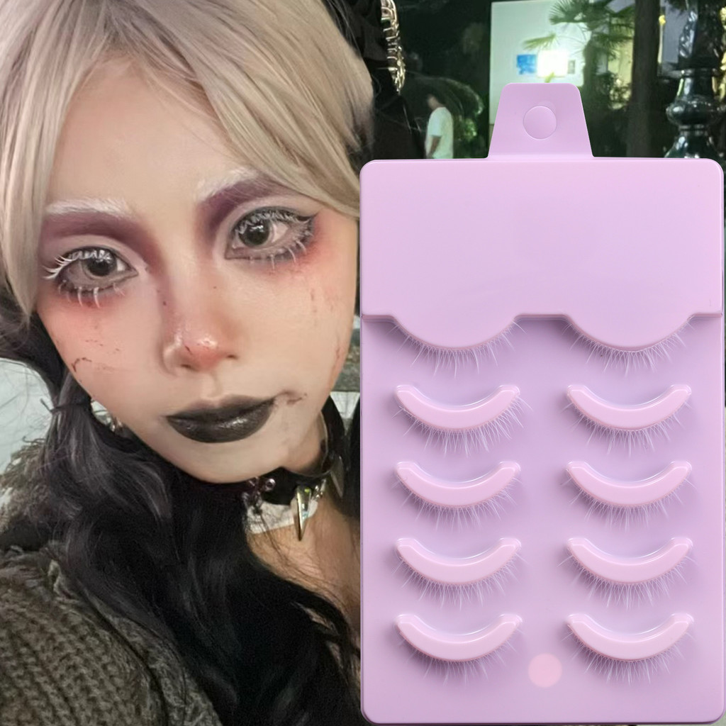 3D Full Strip White False Eyelashes - Cosplay Halloween Snow Color Eye ...