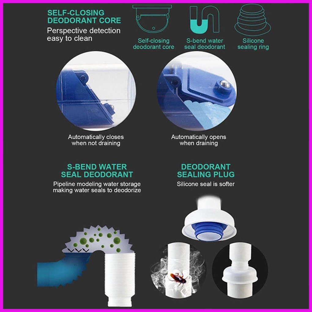 ♠ ♣ Anti Odor Universal Sink Drain Pipe Retractable Deodorant Sewer ...