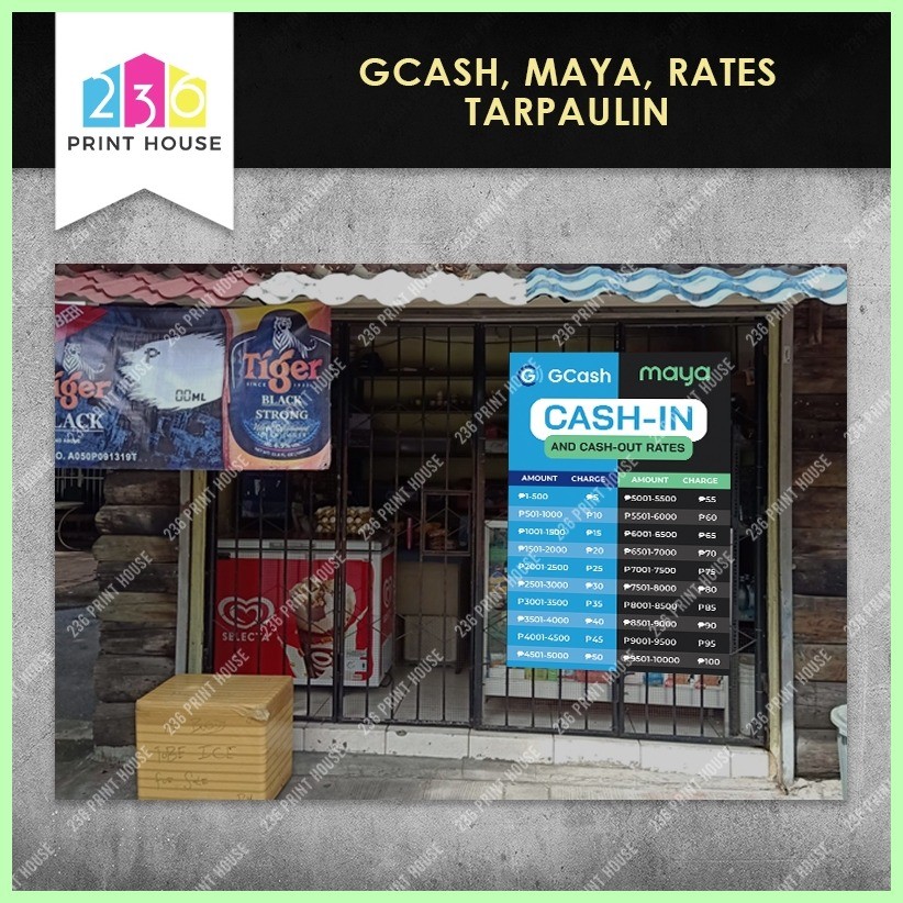 ⚠ ⊑ ⊄ GCASH MAYA RATES Tarpaulin Banner FREE Eyelets Cash-In & Cash-Out ...
