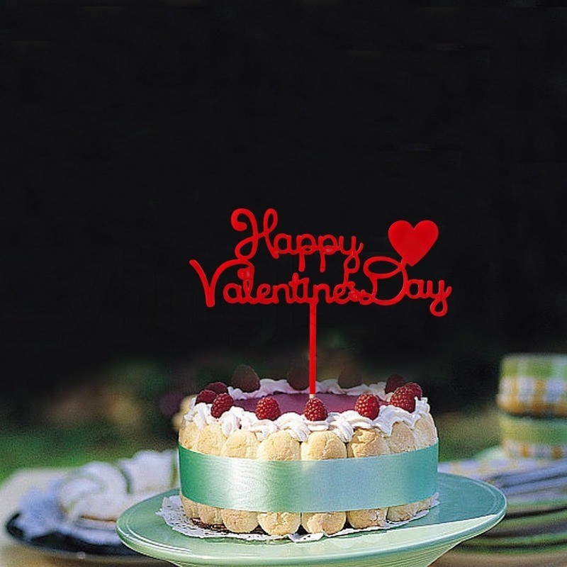 10Pcs Happy Valentine's Day Cake Toppers Romantic Red Heart Cake ...