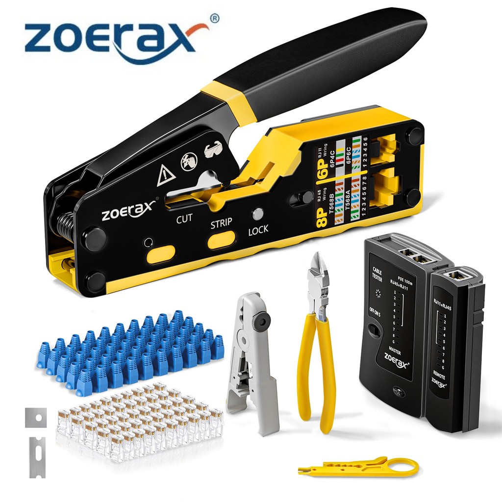 ZOERAX Rj45 Crimping Tool Kit for CAT5 Cat5e Cat6 Modular Connectors ...