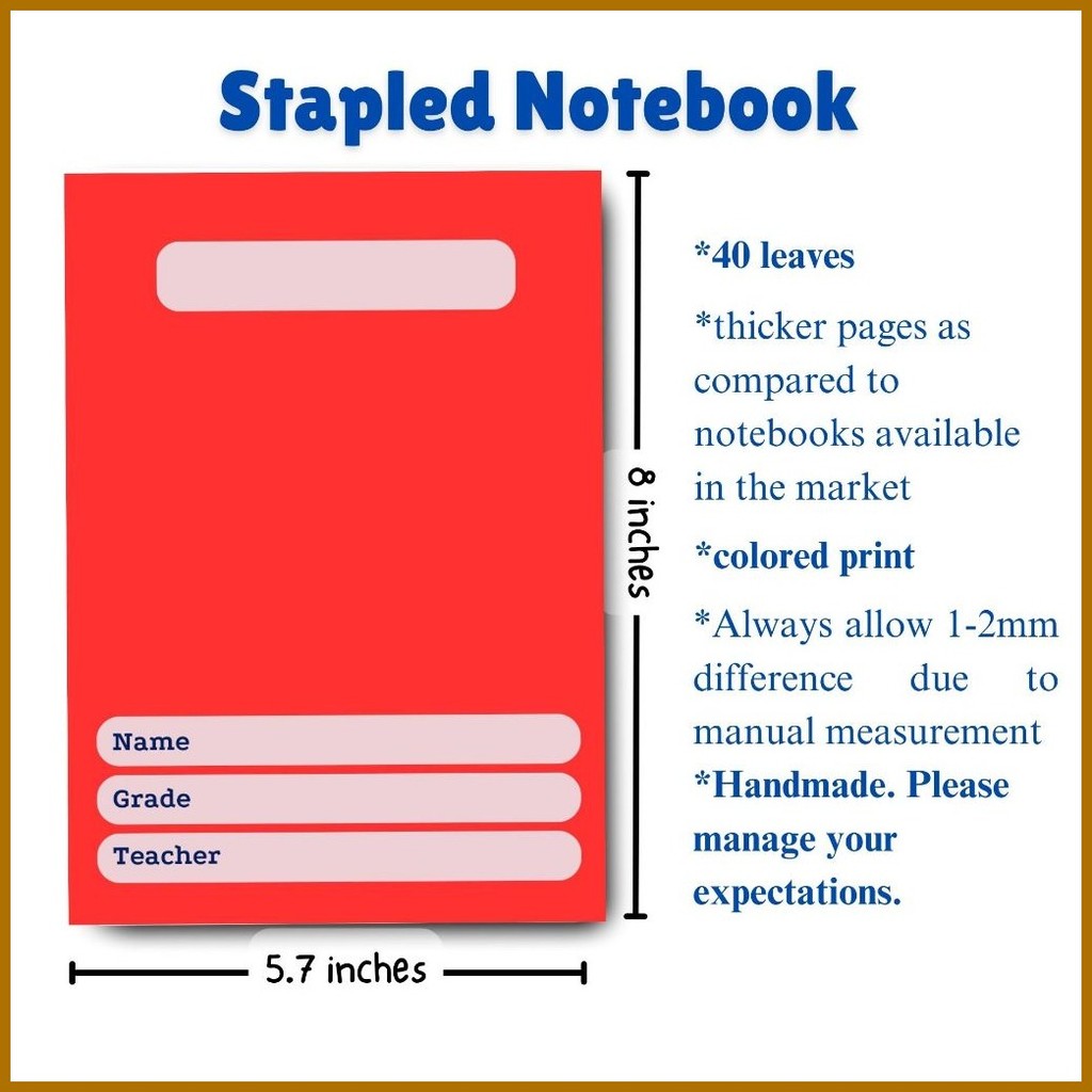 40 Leaves Stapled Notebook for Elementary Pupils Writing Notebook ...