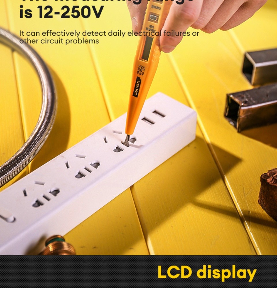 Deli Led Digital Display Voltage Tester Electric Test Pen 12-250V ...