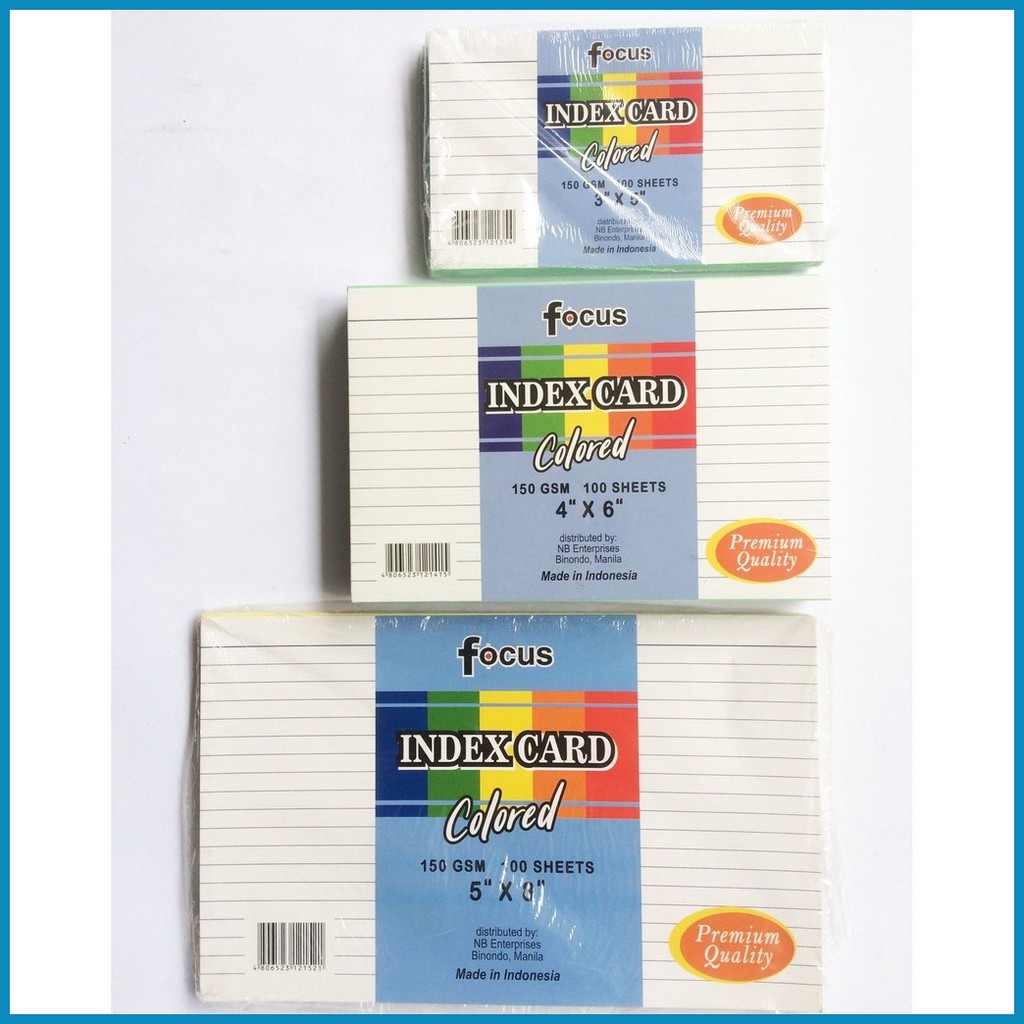Index Card (Colored) Focus 1/2 (5"x 8") , 1/4 (4"x 6"), 1/8 (3" x 5 ...