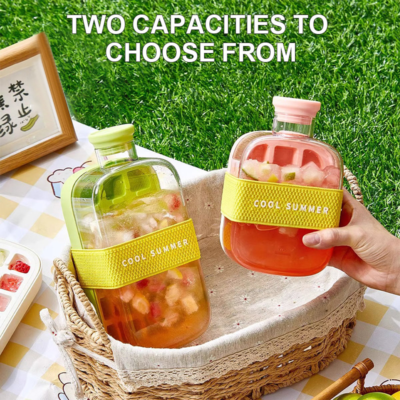 Portable 2 in 1 Press Ice Cube Mold 500ml/800ml Cup + Straw, Ice Cube ...