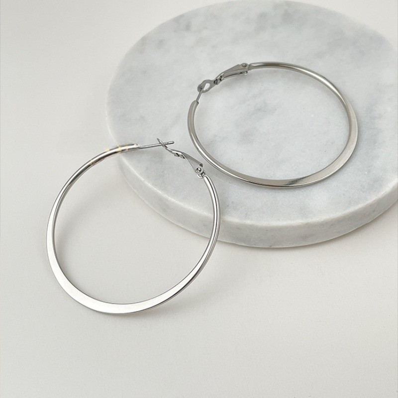 We Flower Cool Sweet S925 Silver Big Oblate Circle Hoop Earrings for ...