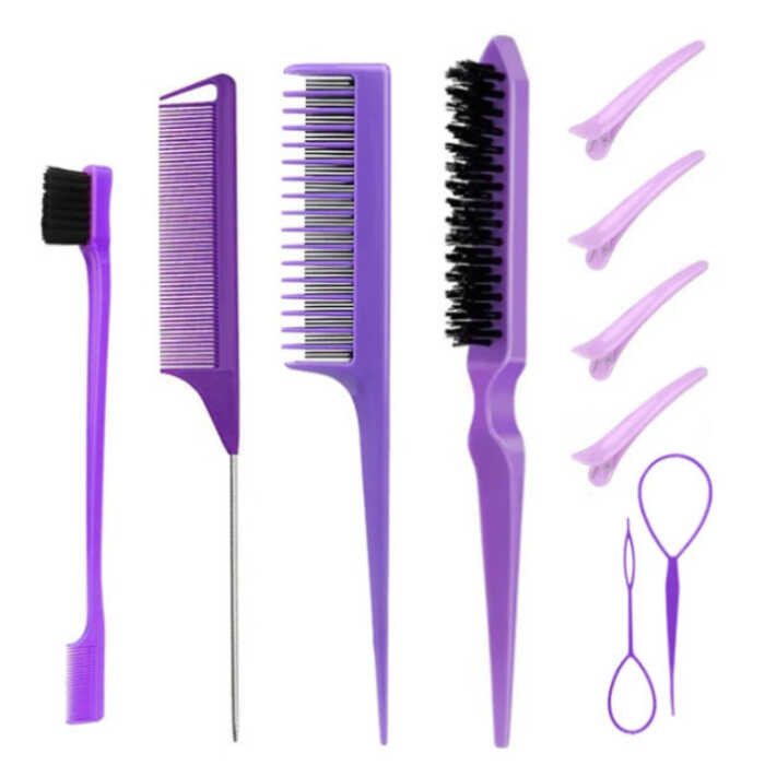 10pcs Hair Styling Comb Set Teasing Hair Brush Triple Teasing Comb Rat ...