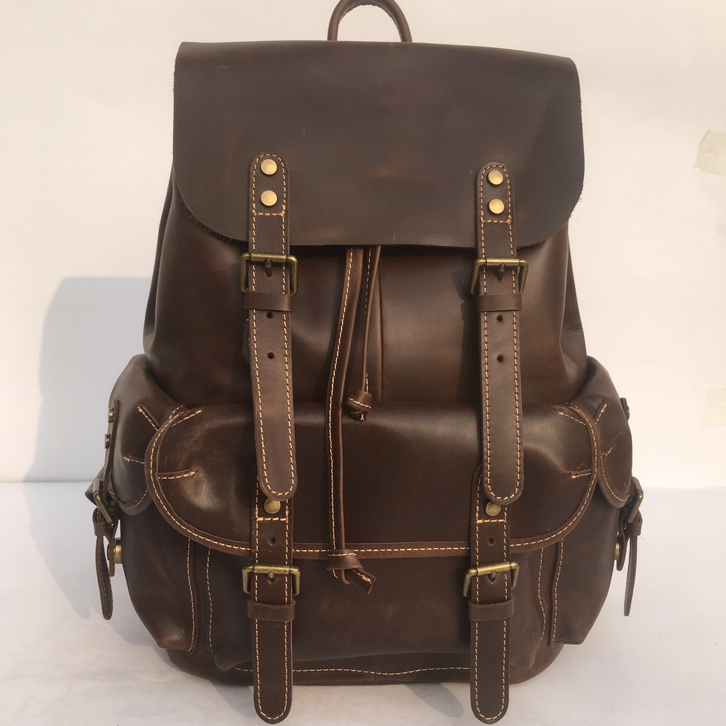 Genuine Leather Men's Head Layer Cowhide Backpacks Head Layer Crazy Horse Cowhide Retro Large ...