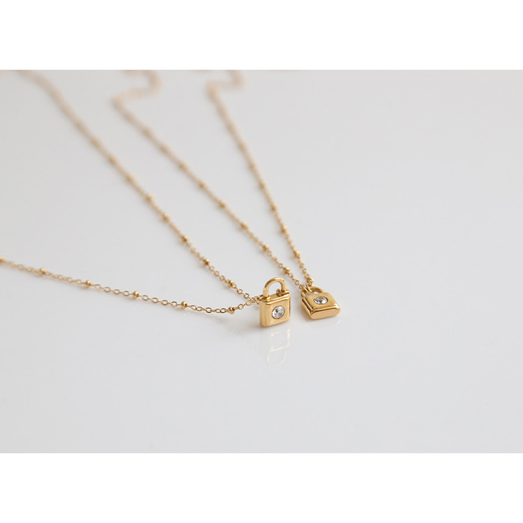 New Inlaid Diamond Small Lock Necklace• Waterproof Non-Tarnish • 18K ...