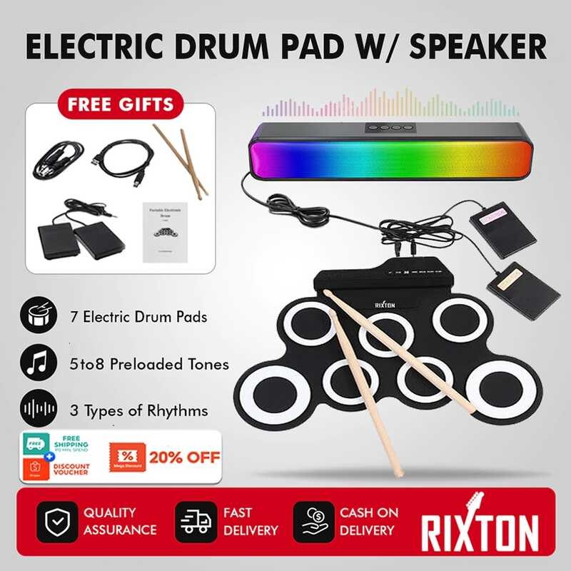 RIXTON Portable Digital Drum Set Silicone Electric Drum Pag Kit With ...